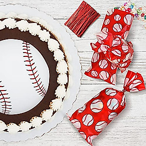 100 Pieces Baseball Treat Candy Bags Baseball Cellophane Bags Baseball Goody Plastic Bags with 200 Pieces Twist Ties for Baseball Birthday Party Supplies Decorations (Red)