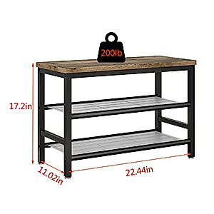 LINZINAR Shoe Rack Bench Organizer Storage 3 Tier Metal Shoe Shelf for Closet Entryway Bedroom with MDF Top Board Black