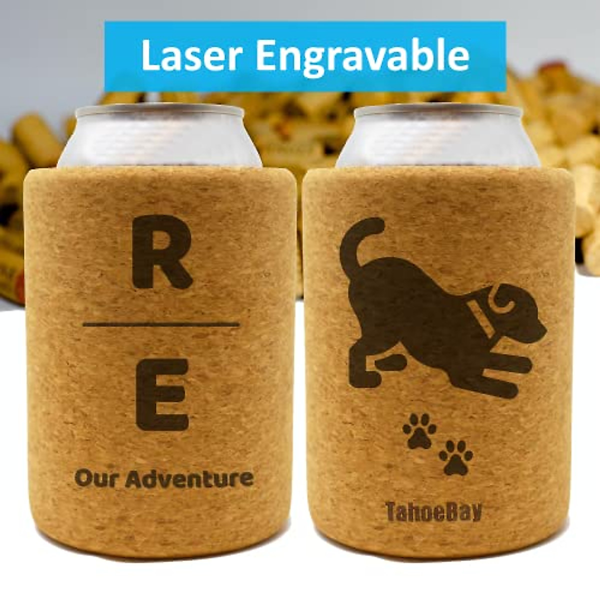 TahoeBay Cork Can Cooler Insulators (2-Pack) Laser Engraving and HTV Blanks for 12oz Beer, Soda, and Seltzer Water