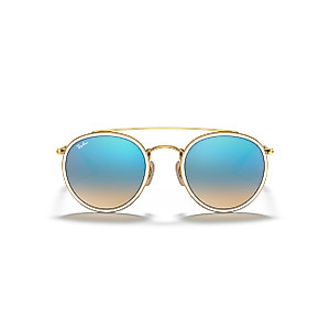 Ray-Ban RB3647N Double Bridge Round Sunglasses, Gold/Brown Gradient Mirrored Blue, 51 mm + 1