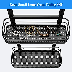 Nieifi Adjustable Over The Door Shower Caddy Organizer Shelves Rack with Hooks, Hanging Rustproof Shower Shelf Storage Basket for Inside Shower, Small Items Don’t Fall, Balck 4 Tier