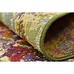 Unique Loom Modern Collection Rustic, Abstract, Distressed, Bright Colors, Indoor and Outdoor Area Rug, 6 ft 0 in x 6 ft 0 in, Multi/Green