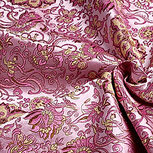 Chinese Satin Brocade Embroidery Lotus Flower Fabric for Quilting Cloth DIY Material (Pink, Sold by Meter)