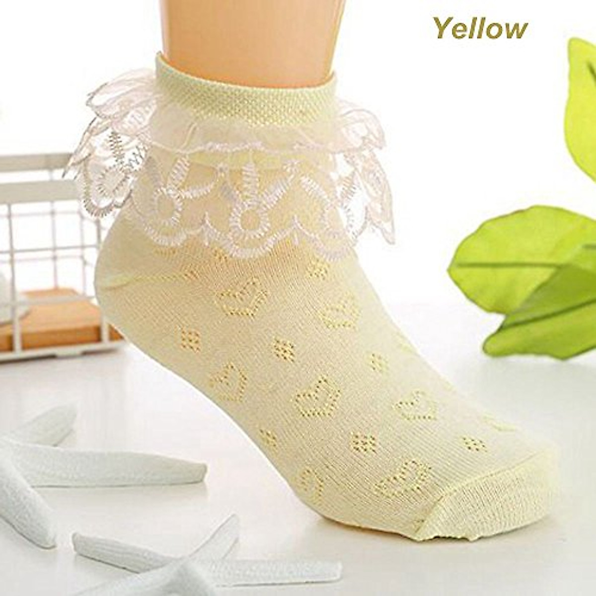 Baby Girl Lace Socks, Eyelet Frilly Lace Socks Cotton Ankle Socks for Toddler, Pack of 4 Pair