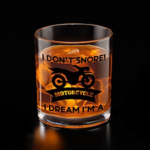 DAZLUTE Biker Gifts, Motorcyclist Gifts, I Don't Snore Whiskey Glass, Funny Father’s Day Gifts, Birthday Christmas Gifts for Dad Father Grandpa Husband Boyfriend Son Men, 10Oz Old Fashioned Glass