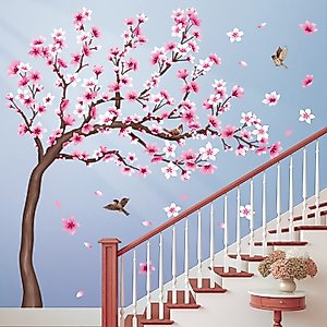 DECOWALL SG4-2306 Cherry Blossom Tree Wall Stickers Decals Peel and Stick Removable Wall Stickers for Kids Nursery Bedroom Living Room décor Floral Bird Furniture Art Baby Birch