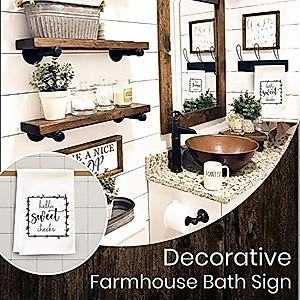 Peaces of Joy Hello Sweet Cheeks Funny Hand Towel Sayings for Bathroom, Rustic Cute Dish Kitchen Fingertip Towels for Home, Decorative Farmhouse Bath Sign Gifts