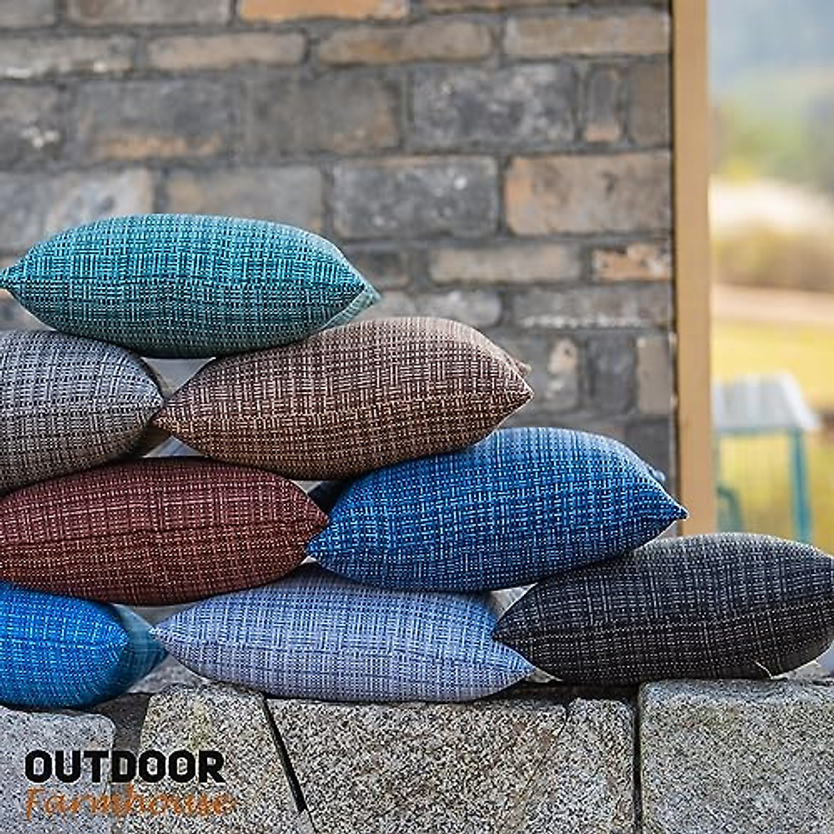 HPUK Farmhouse Outdoor Waterproof Throw Pillow Covers Pack of 2, 12x20 Inch Decorative Garden Cushion Covers for Patio Tent Balcony Bench Tent Couch Sofa, Solid Accent Pillow Covers, Black