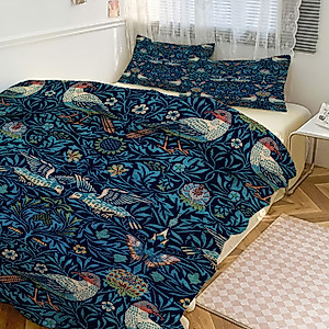 MSSHUKYTT Vintage Boho William Morris Florals Duvet Cover Set 3 Piece King Size,Rustic Spring Garden Animals Birds Butterflies Damask Designs Bedding Set 2 Pillow Sham(No Insert)