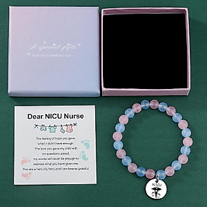 ARHTF NICU Nurse Appreciation Gifts NICU Nurse Bracelet Footprint Charm Thank You Nicu Nurse Gifts Neonatal Nurse Gifts,Neonatal Nurse NICU Nurse Gifts for Women (pink&blue)