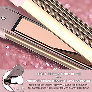 MIRACOMB Cool Air Curler Titanium Curling Wand 2 in 1 Hair Flat Iron 1” Styler for Loose Curls and Straight Styles, Max 430F, Auto Off, Dual Voltage, Pink (Package May Vary)