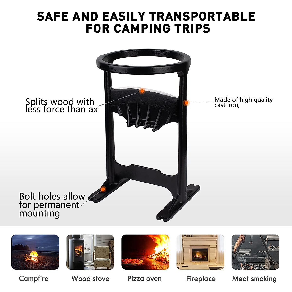 Yan Ran Firewood Kindling Splitter - Manual Wood Log Splitter Firewood Cutter - Cast Iron Wood Splitter Wedge for Home, Campsite (6.5&quot; DIAM.)