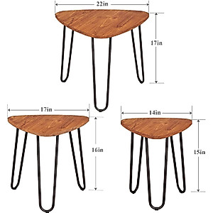 VECELO 3-Piece Nesting Coffee Tables with Metal Frame, Triangle Stacking Nightstand Home Furniture Set for Living Room, Easy Assembly,Rustic Brown