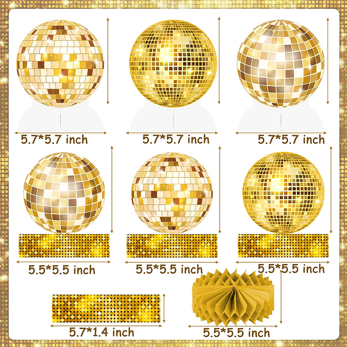 Gold Disco Ball Party Honeycomb Centerpieces 70s Disco Birthday Party Table Decoration 12pcs Disco Party Table Centerpieces for 70s Disco Themed Birthday Party Supplies(Paper)