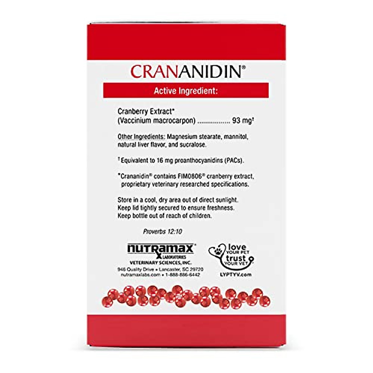 Nutramax Crananidin Cranberry Extract Urinary Tract Health Supplement for Dogs, 75 Chewable Tablets