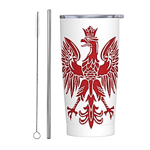 VKKOEWL Polish Flag Poland Polska Eagle Stainless Steel Insulated Tumbler 20 Oz Travel Water Bottle Coffee Mug Drink Cup With Lid Straw