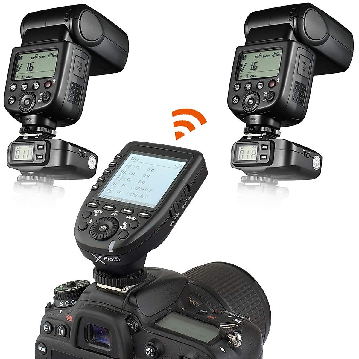 Godox Xpro-C 2.4G X System TTL Wireless Flash Trigger Transmitter & 2 * X1R-C Controller Receiver Compatible for Canon Flash…