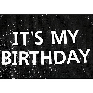 Fuiuwhs Its My Birthday Dress for Women Birthday Sequin Shirt Dress Crew Neck Glitter Top Dress Sexy Party Club Skirt Black XL