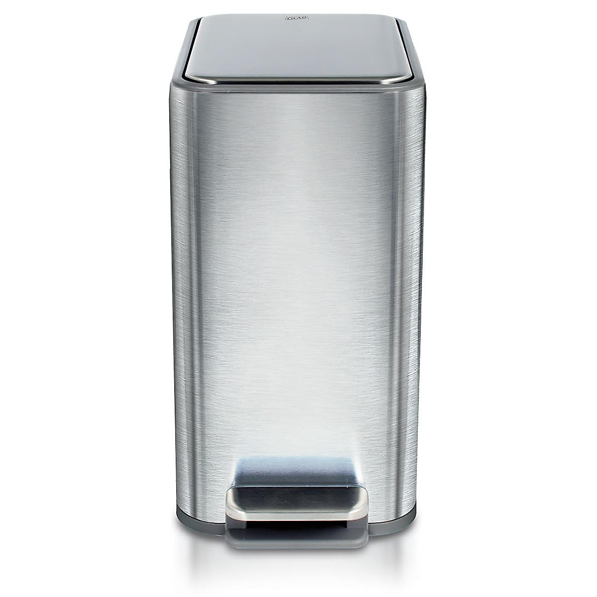 Glad Slim Bathroom Trash Can - Small Garbage Pail with Soft Close Lid & Step Foot Pedal | Narrow Brushed Nickel Waste Basket with Removable Inner Bucket, 2.6 Gallon