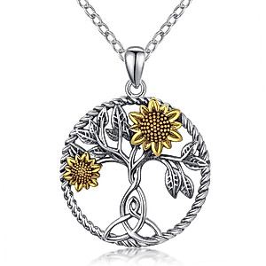 CHENGHONG Sunflower Necklace 925 Sterling Silver Sunshine Necklace Tree of Life Sunflower Pendant Sunflower Jewelry Gifts for Women