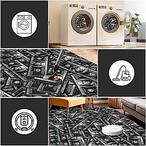 DVKKHD 100 Dollar Bill Area Rug 4x6 Black and White Living Room Rugs Non Skid Modern Money Carpet for Bedroom Cash Art Cool Rugs Room Decorations Office Entryway Dining Room Washable Rug 47”x71”