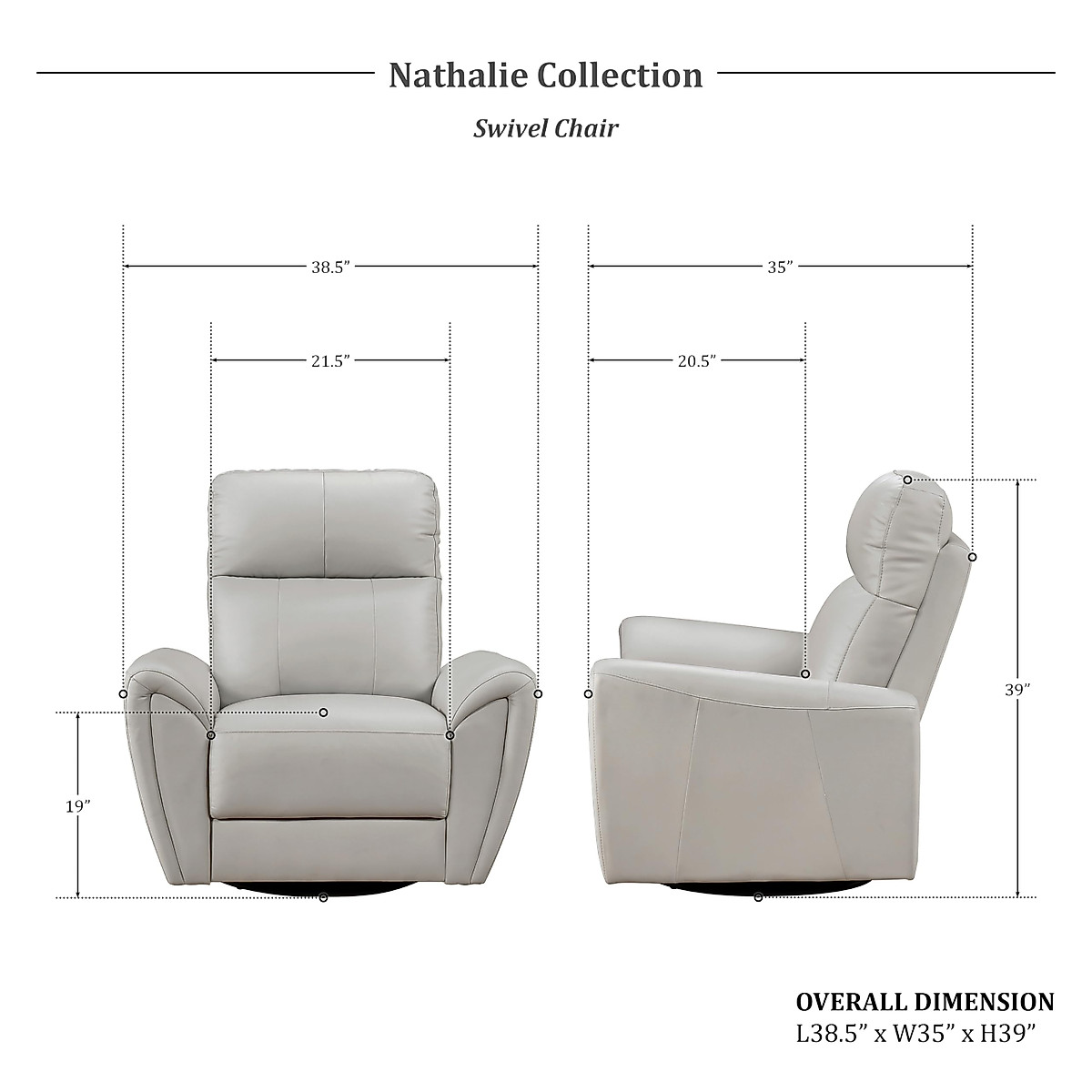 Lexicon Nathalie Leather Match Swivel Glider Chair, Gray