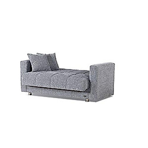 BEYAN Niagara Collection Contemporary Upholstered Convertible Storage Love Seat with Easy Access Storage Space, Includes 2 Pillows, Gray