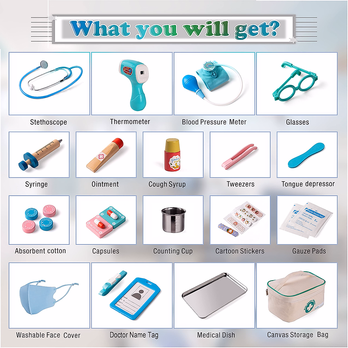 Doctor Kit for Toddlers 3-5, 27Pcs Doctor Kit for Kids, Pretend Doctor Playset, Durable Medical Kit with Toy Stethoscope, Medical Bag and Other Accessories, Doctor Toy Gifts for Boys and Girls Ages 3+