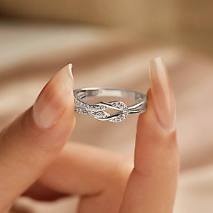 KIFUTENG Mother Daughter Rings Best Friend Knot Rings 925 Sterling Silver Knot Ring Dainty CZs Stacking Square Ring Bands for Women Valentine's Day Gifts Jewelry Size 5-10 (Silver, 7)