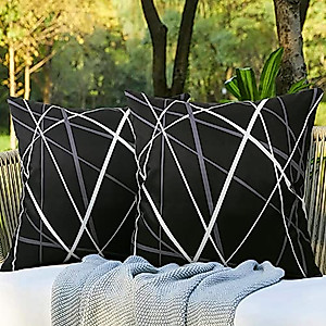 JASEN Set of 2 Outdoor Waterproof Throw Pillow Covers Black and White Striped Decorative Pillow for Patio Garden Sofa Chairs 18x18 inch