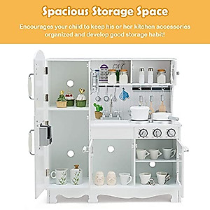 Costzon Kids Kitchen Playset, Wooden Pretend Cooking Playset w/Stove, Fridge, Microwave, Removable Sink, Water Dispenser w/Light Sound, Cabinets, Great Gift for Boys Girls