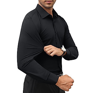 Lion Nardo Slim Fit Black Dress Shirts for Men Wrinkle Free Mens Dress Shirts Long Sleeve Big Muscle Fit Button Up Shirt
