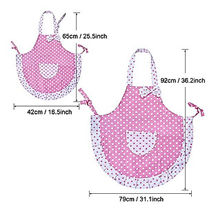 Homgaty Toddler and Mommy Apron, Princess Bowknot Girls Kitchen Apron with Pocket Chef Apron for Women and Kids Baking Cook Painting Party with 2 Layers Cloth Parent-Child Set