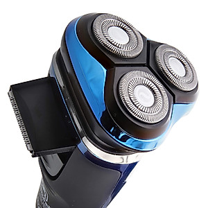 Barbasol Rechargeable Electric Wet and Dry Rotary Shaver with Stainless Steel Blades, Pop Up Trimmer and LCD Screen