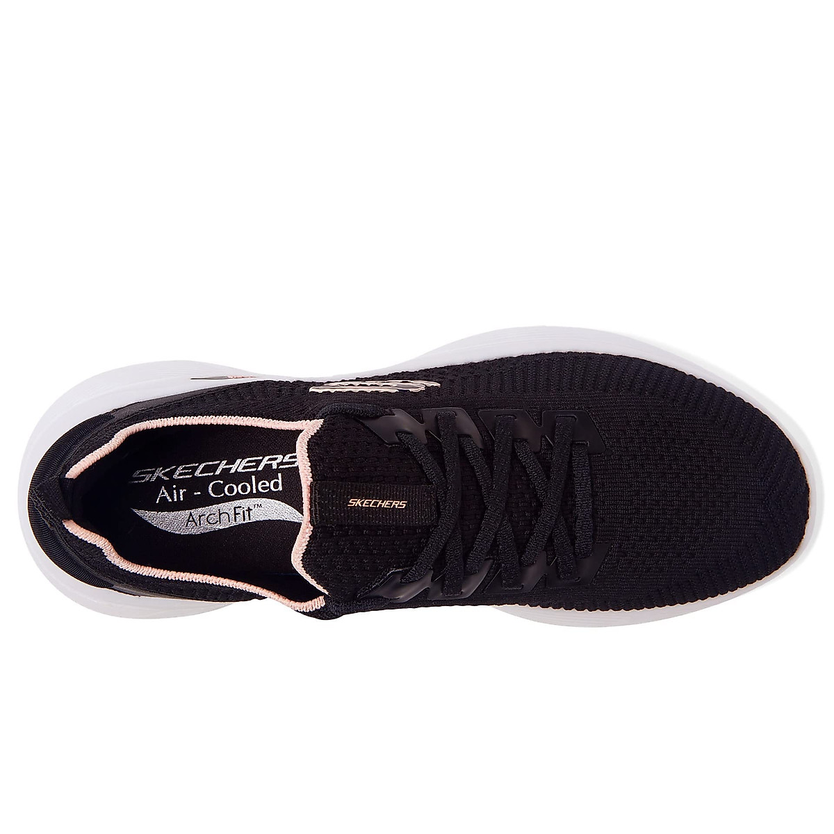 Skechers Women's Trainers, Black Knit Pink Trim, 8.5