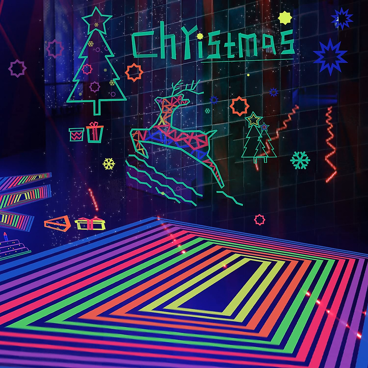 158feet Glow in The Dark Paper Neon Garland Streamers Tape Stickers Birthday Party Supplies and Decorations Reactive Fluorescent Blacklight Neon 80's Party Favors Birthday Christmas Decorations