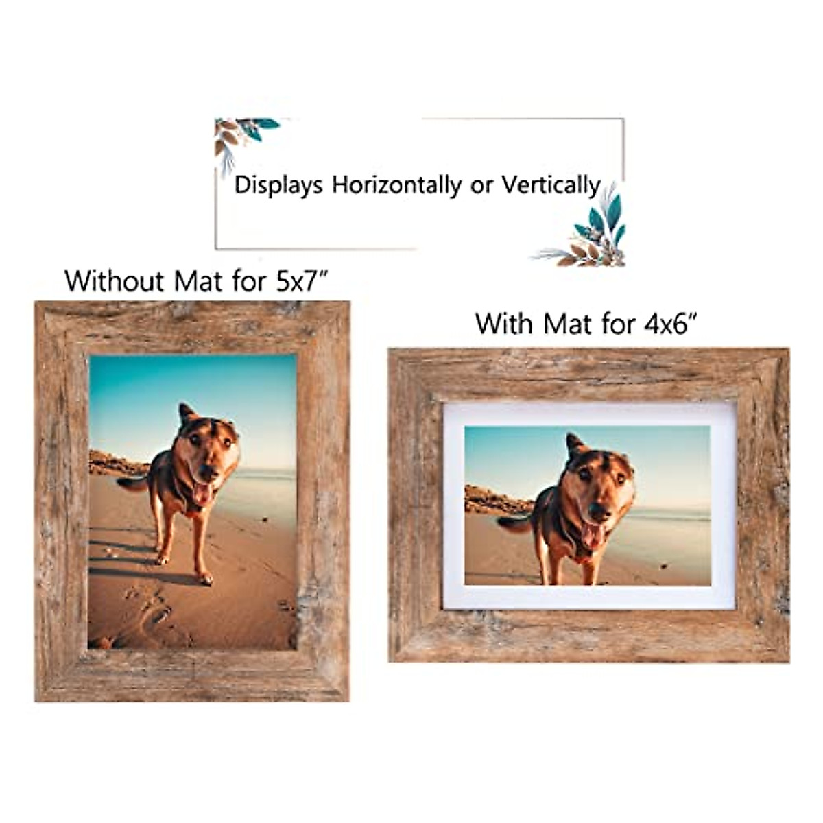 Califortree Rustic Brown 5x7 Picture Frame - Display Photos 4x6 with Mat or 5x7 Without Mat - HD Glass Inside, Horizontal and Vertical Display Frames for Wall and Tabletop - 1 Pack