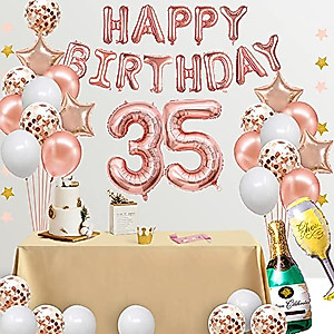 Fancypartyshop 35th Birthday Decorations - Rose Gold Happy Birthday Banner and Sash with Number 35 Balloons Latex Confetti balloons Ideal for Girl and Women 35 Years Old Birthday Rose Gold