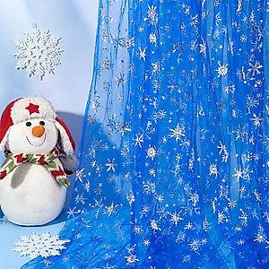 FINGERINSPIRE 4 Yards Snowflake Silver Foil Organza Fabric 59.1 inch Wide Blue Snowflake Sheer Mesh Fabric Nylon Glitter Snowflake Fabric Tulle for DIY Crafts Wedding Birthday Christmas Decoration