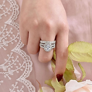 Wuziwen 4 Carats Wedding Engagement Band Rings for Women Sterling Silver Cubic Zirconia Size 9