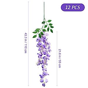 IMIKEYA 12 Pieces Wisteria Artificial Flower 3.25 Feet Wisteria Vine Ratta Hanging Garland Silk Fake Wisteria Flowers String for Wedding Party Decor, Blue