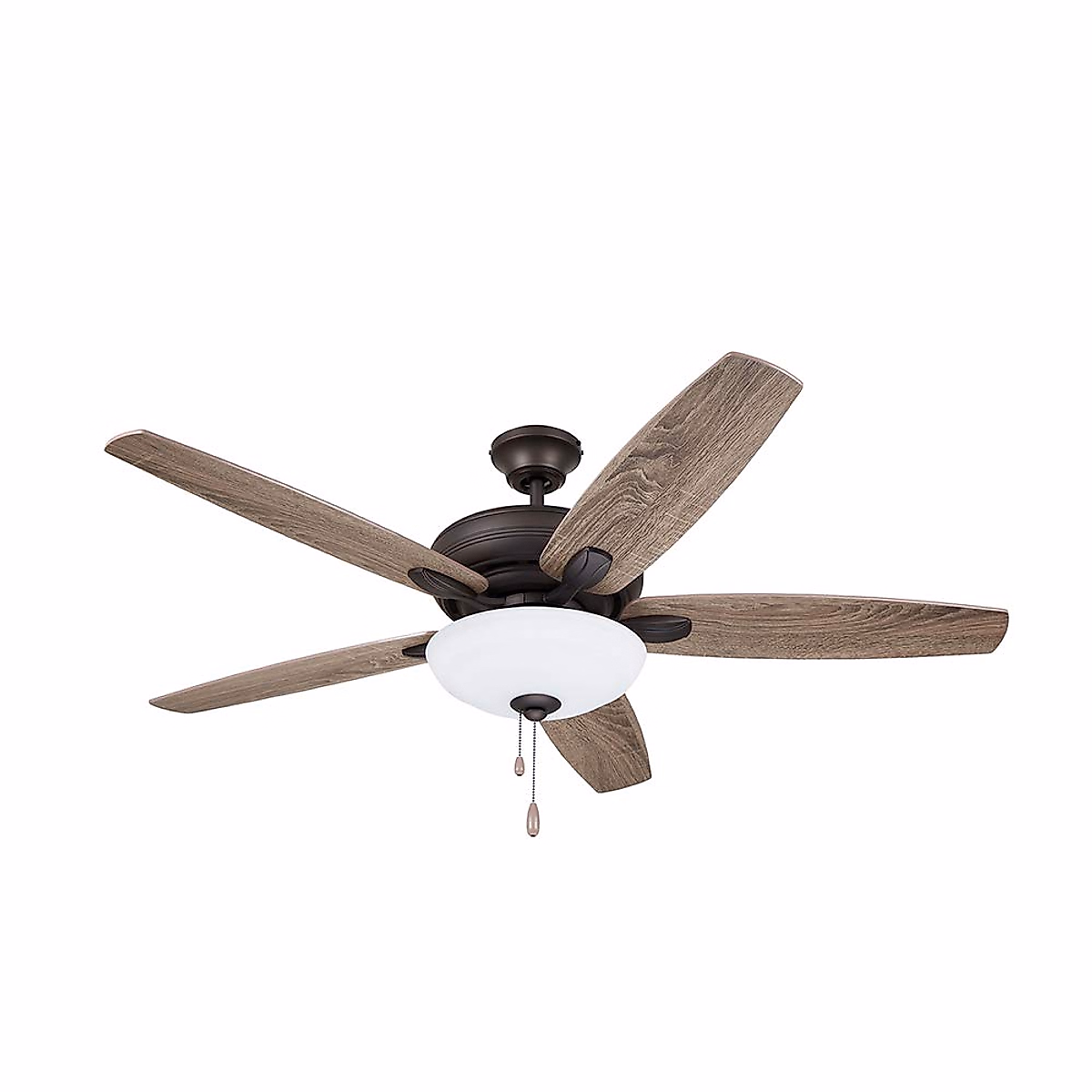 Luminance CF717AORB Ashland LED Ceiling Fan with Light Kit | 52 Inch Fixture with 5 Blades, Removable Glass Shade, and Pull Chain | Low Profile Hugger with Dual Mount and Downrod, Antique Bronze