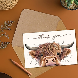 Whaline 36Pcs Highland Cow Thank You Cards with Envelopes and Stickers Barnyard Greeting Cards Blank Note Cards for Weddings Bridal Shower Baby Shower