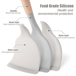 24 Pcs Kitchen Cooking Utensils Set,446°F Heat Resistant Non-Stick Silicone Kitchen Utensil Set With Wooden Handles and Holder,Kitchen Gadgets for Cookware,Kitchen Accessories,Khaki