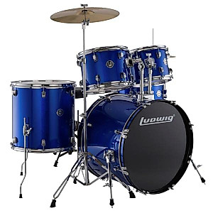 Ludwig Accent 5-piece Complete Drum Set with 22 inch Bass Drum and Wuhan Cymbals - Blue Sparkle