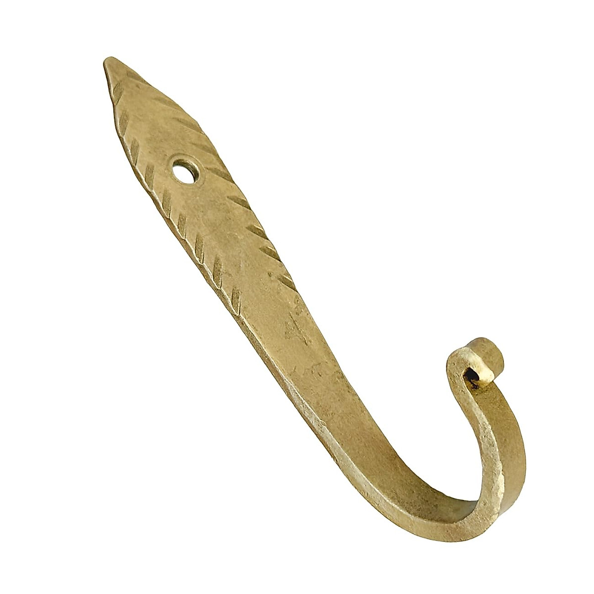 Living Ideas Hand Forged Coat Hook Wrought Iron Handmade Rustic Wall Hook for Towel, Plant & Mug Blacksmith Farmhouse Bathroom Hook Rack Antique Brass Finish Heavy Duty Kitchen Utensils Hooks