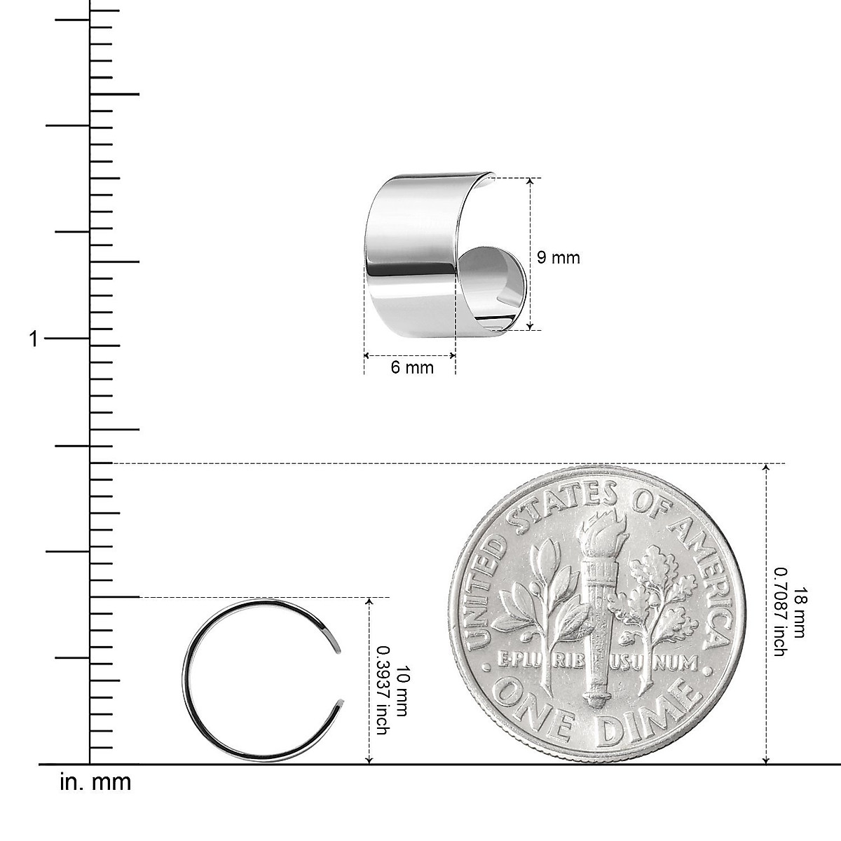 JewelrieShop Earcuffs Stainless Steel Ear Cuffs Helix Cartilage Clip on Wrap Punk Earrings for Women Men Non Piercing Adjustable 2 pairs