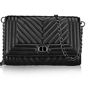 Leather Crossbody Bag for Women Purse Small Handbags Black Crossbody Purse Chain Shoulder Strap Bag Flap Bag Quilted Mini Cross Body Cell Phone Wallet Girls Ladies Clutch Bag