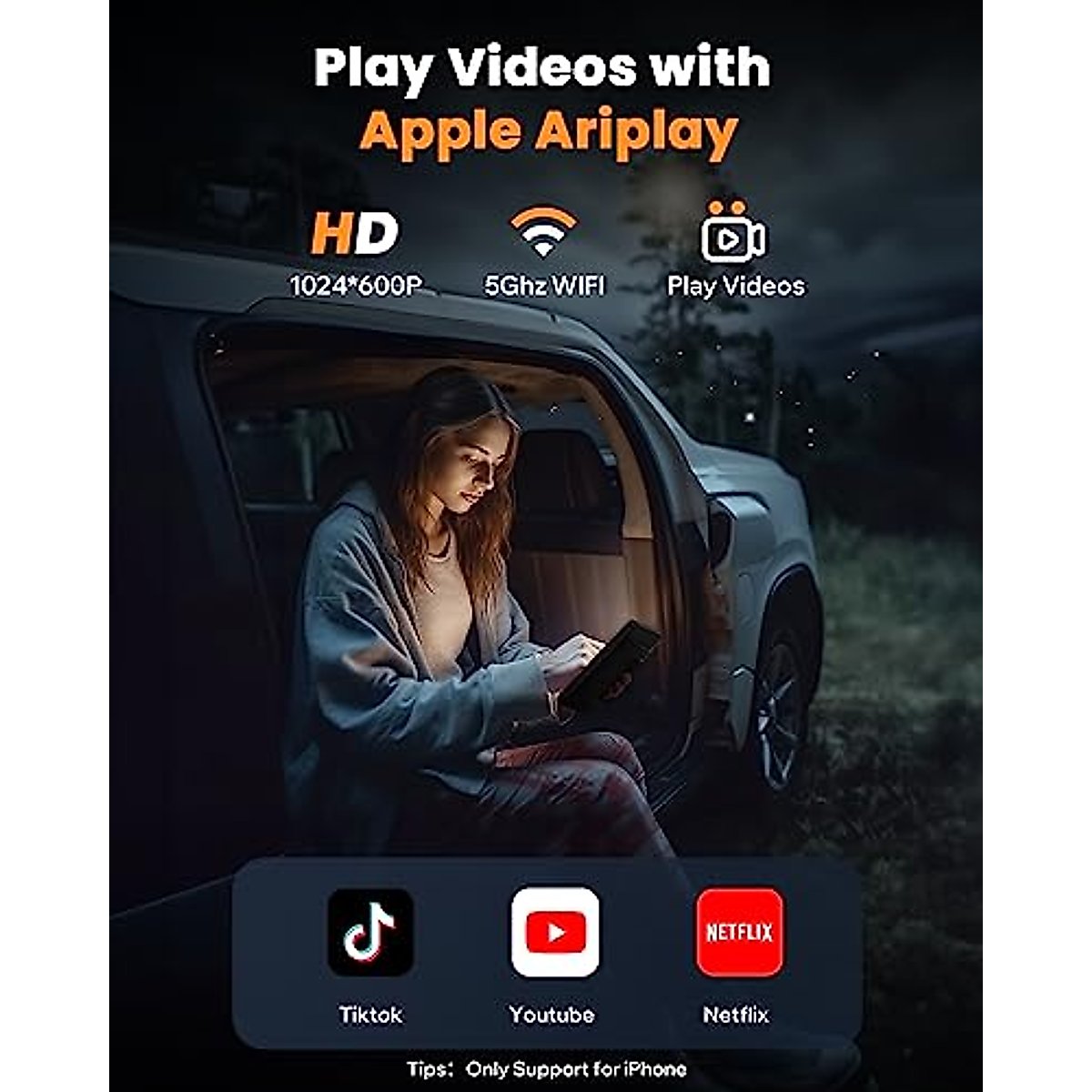 LAMTTO 7" HD Wireless Car Stereo with Apple Carplay & Backup Camera, Portable Touchscreen Android Auto Adapter with GPS Navigation System,Multimedia Player Video Receivers with Bluetooth,Airplay