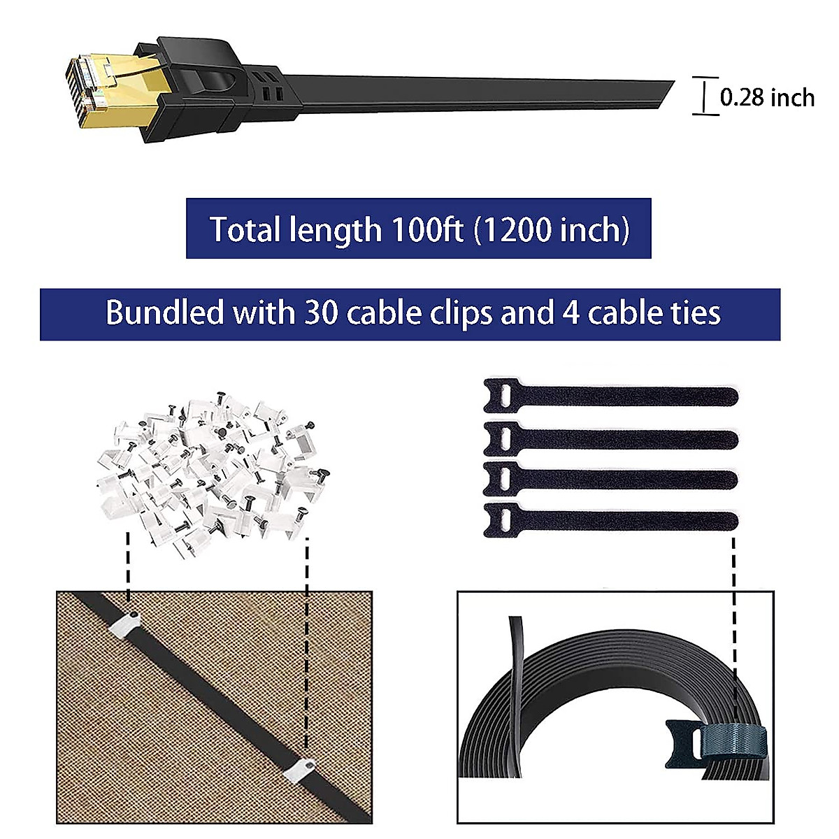 MAQTOIZ Cat 8 Ethernet Cable 100 FT, High Speed Internet LAN Cable Shielded with RJ45 Connector, Long Flat Gaming Ethernet Network Cable Cord 40Gbps for PS5,PS4,Switch,Router, Modem, Black